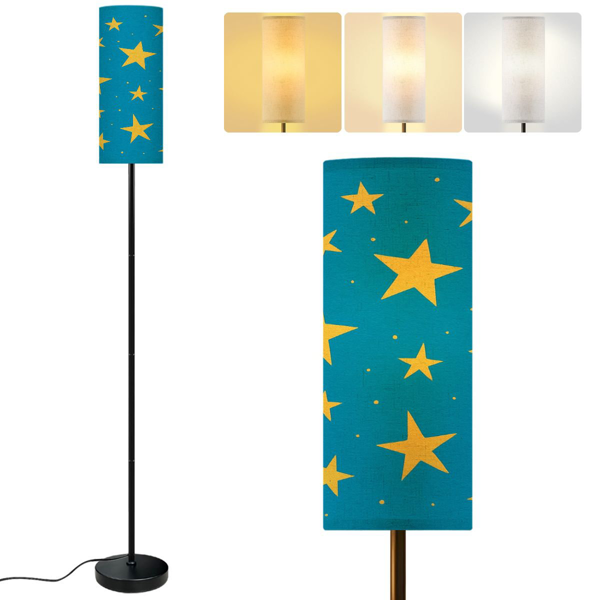 East Urban Home 68.5" Standing Floor Lamp Light teal blue felt texture ...