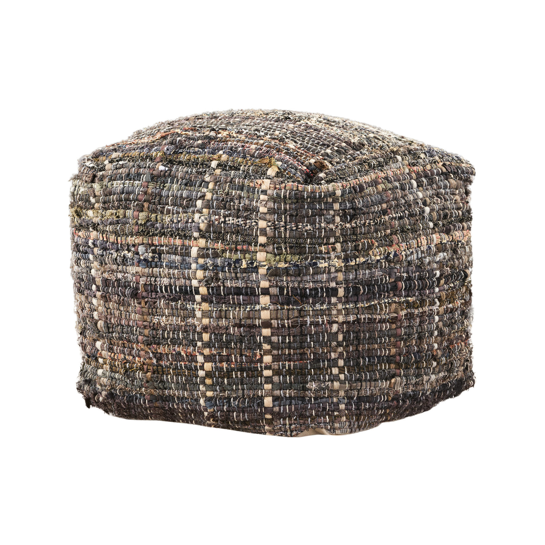 Dakota Fields Handcrafted Khaki Fabric Pouf - 93% Recycled Denim, 7% ...