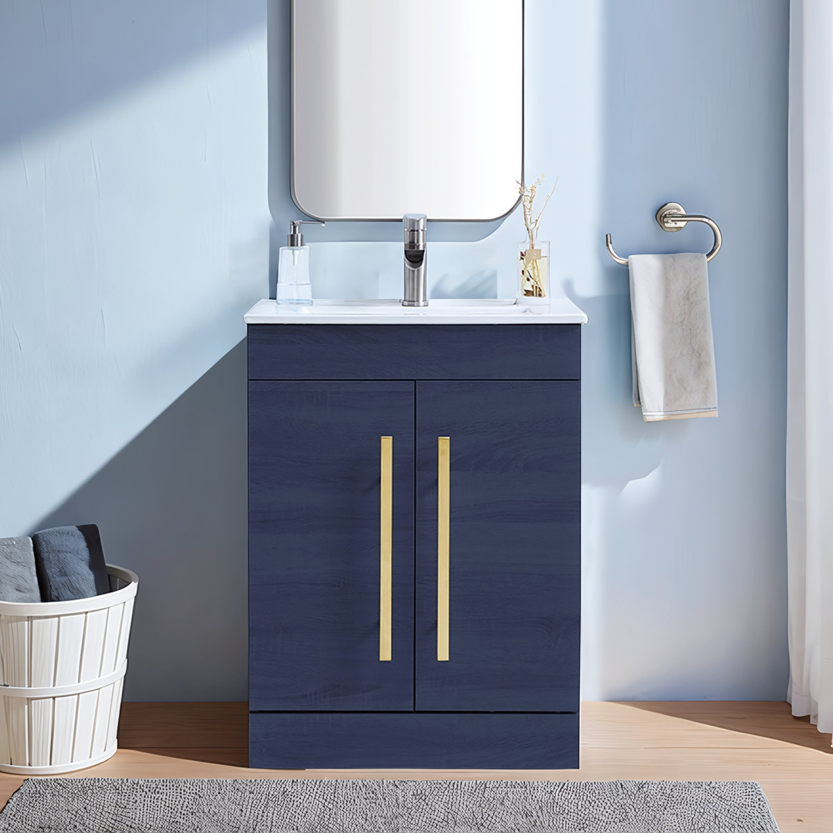 Mercer41 Naiah 24” Blue Modern Free-Standing Single Bathroom Vanity Set ...