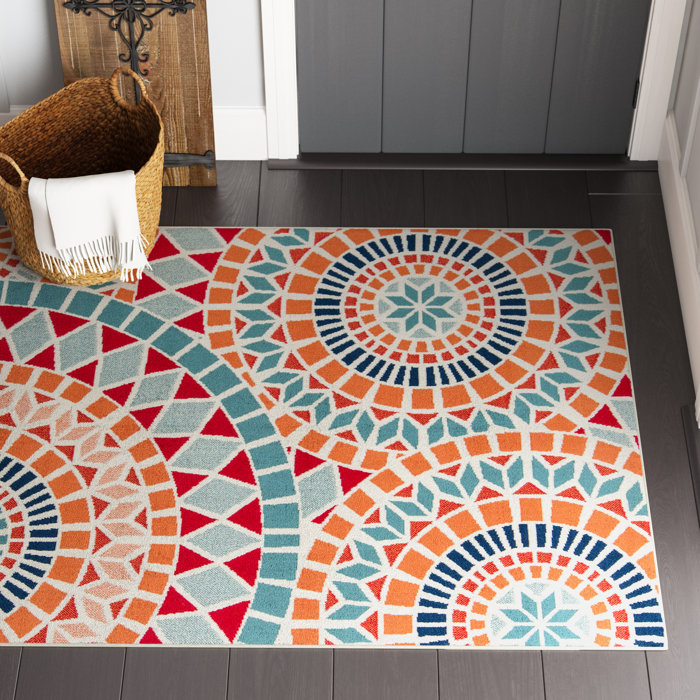 Lark Manor Tram Geometric Orange/Red/Gray Blue Indoor/Outdoor Area Rug ...