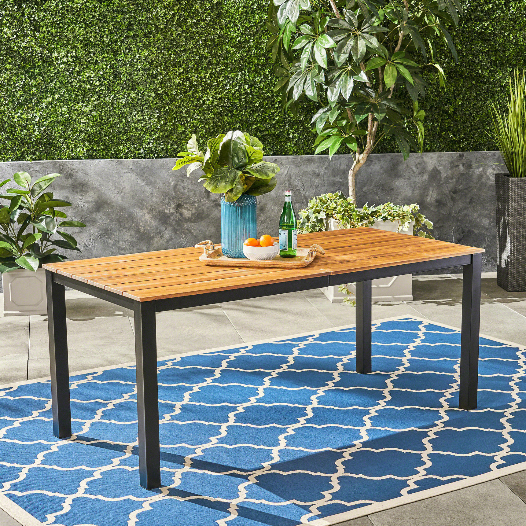 17 Stories Wood Outdoor Table With Strong Iron Legs, 34" D X 69.77" W ...