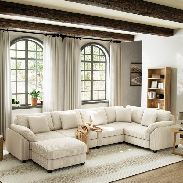 Latitude Run® 6 Pieces Corduroy Sectional, Oversize Modular Sofa With ...