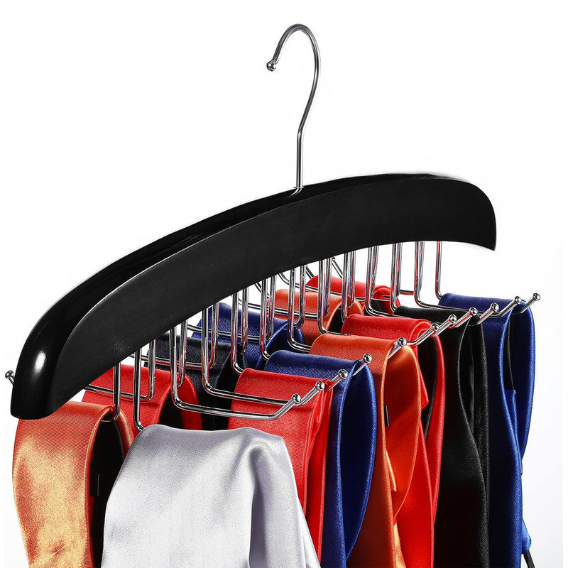 Rebrilliant Black 2 Pieces Tie Rack Tie Hanger 24 Hooks Holder Tie ...