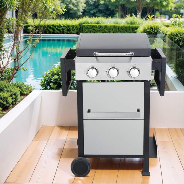 Homey. 3-Burner Propane Gas BBQ Grill With Wire Enamel Cooking Grids ...