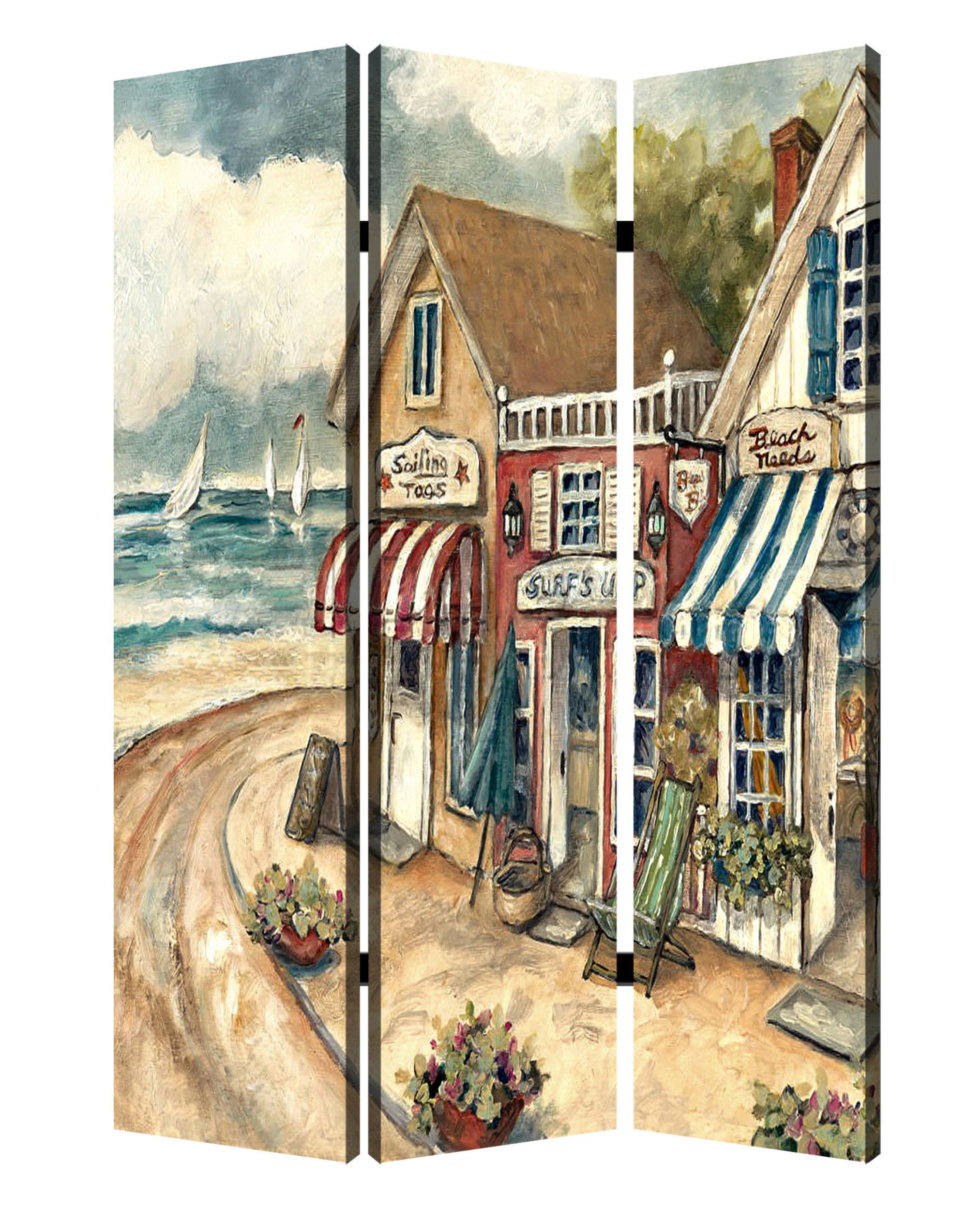 East Urban Home Fasto 48 X 72 Multi Color Wood Canvas Seaside Town ...