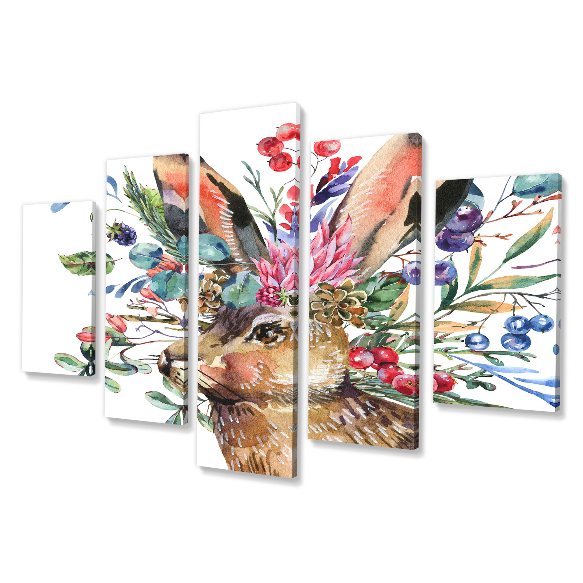 Design Art Hare With Flowers - Traditional Canvas Wall Art Print ...