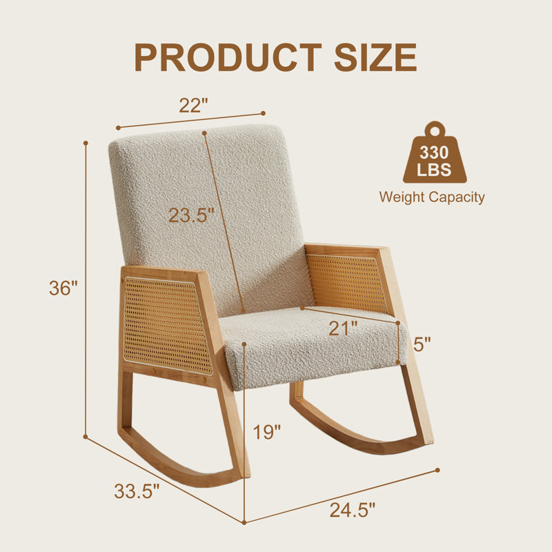Wrought Studio™ Castillon Upholstered Rocking Accent Chair with Rattan ...