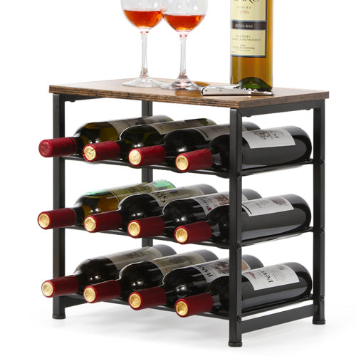 17 Stories Wine Racks Countertop With Top Wood,12 Bottle Wine Rack Wine ...