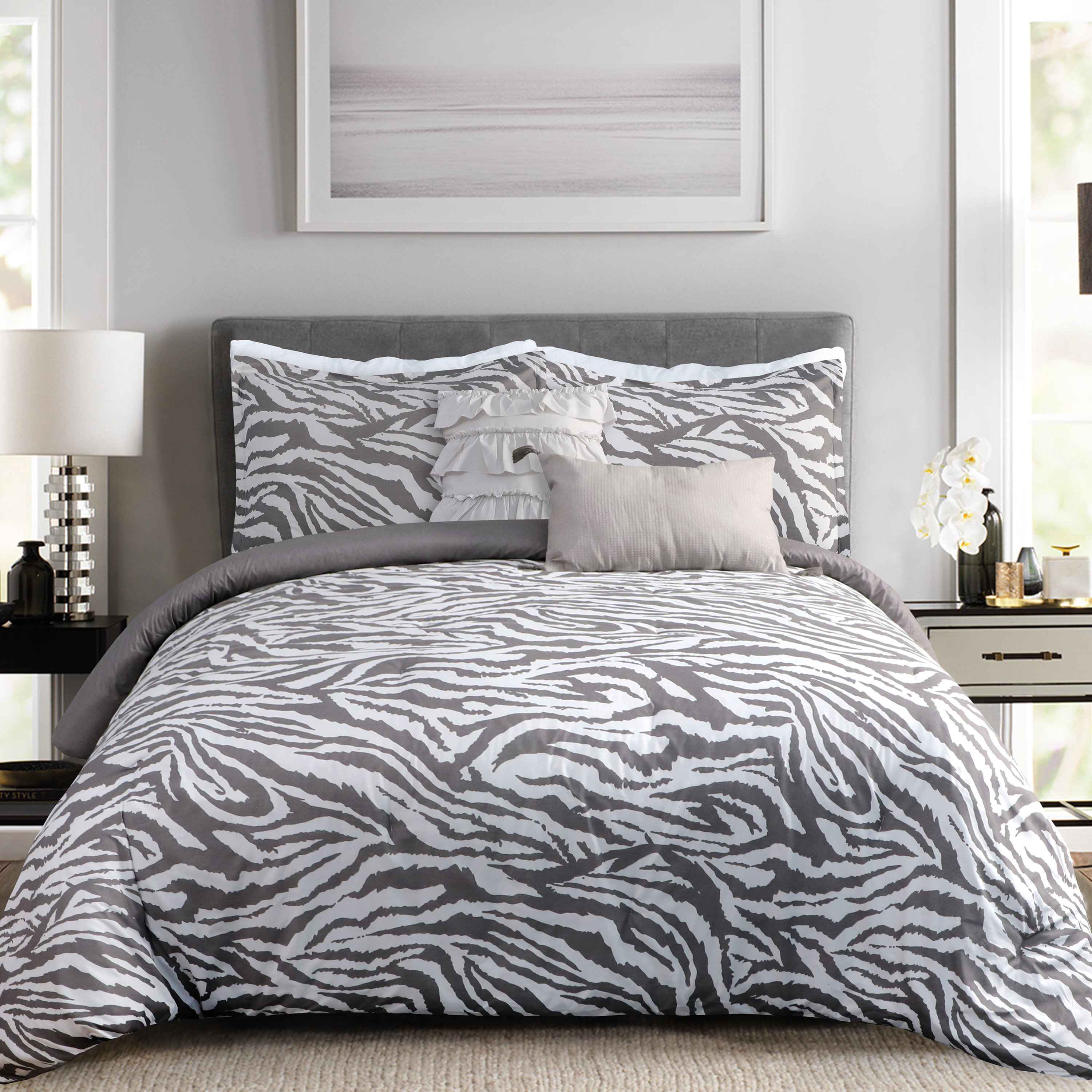 Enviohome 5 Piece Comforter Set Microfiber 5-Piece Zebra Reversible ...