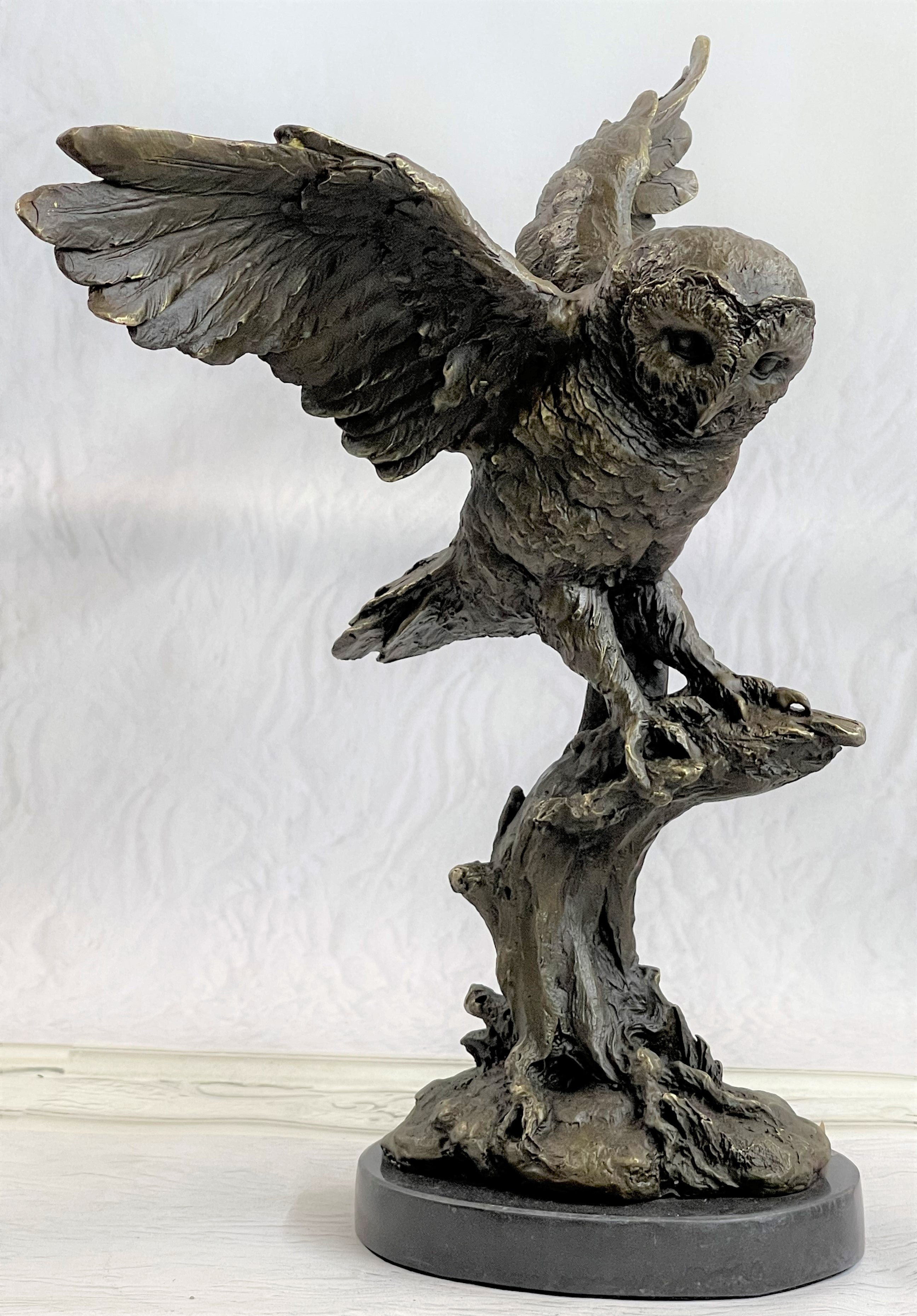 Loon Peak® Abdilahi Bronze Marble Base Owl Bird Sculpture Statue Figure ...