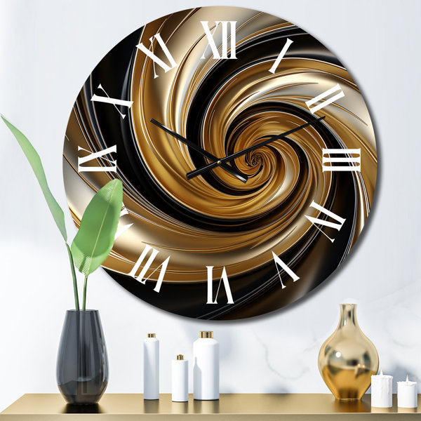 DesignArt Abstract Liquid Gold And Black Spiral Swirl Metal Wall Clock ...