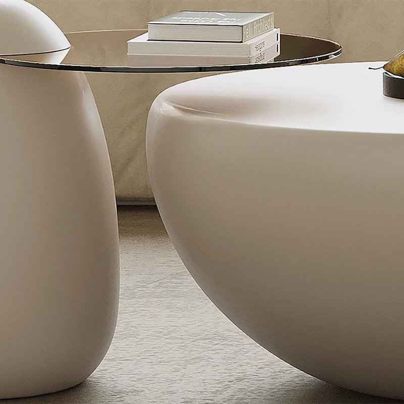 Orren Ellis Dantas Round Cute Cream Coffee Table for Living Romm ...