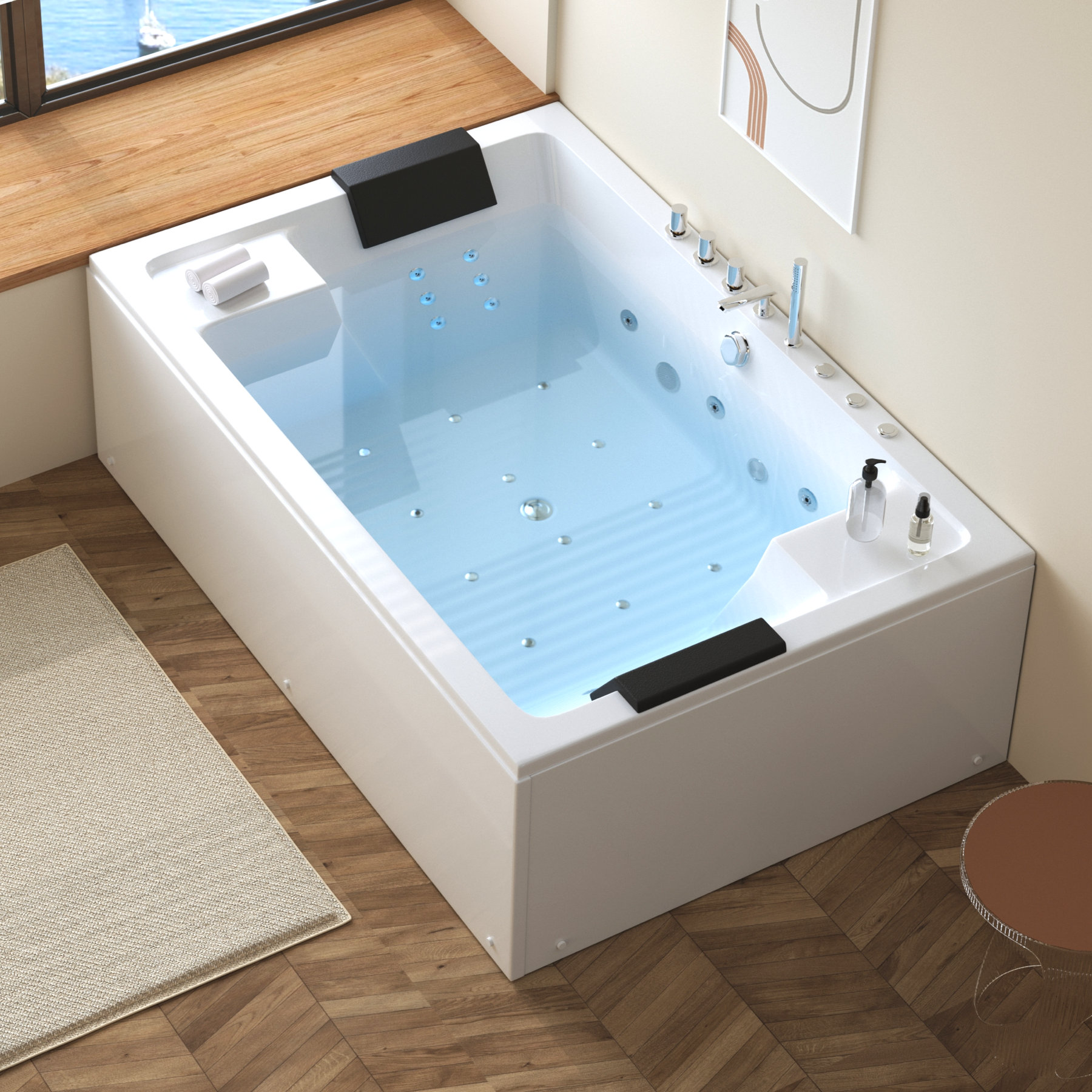 LUTHBAXE 71" X 47" 2-person Jetted Bathtub, Acrylic Soaking Tub, 30 ...