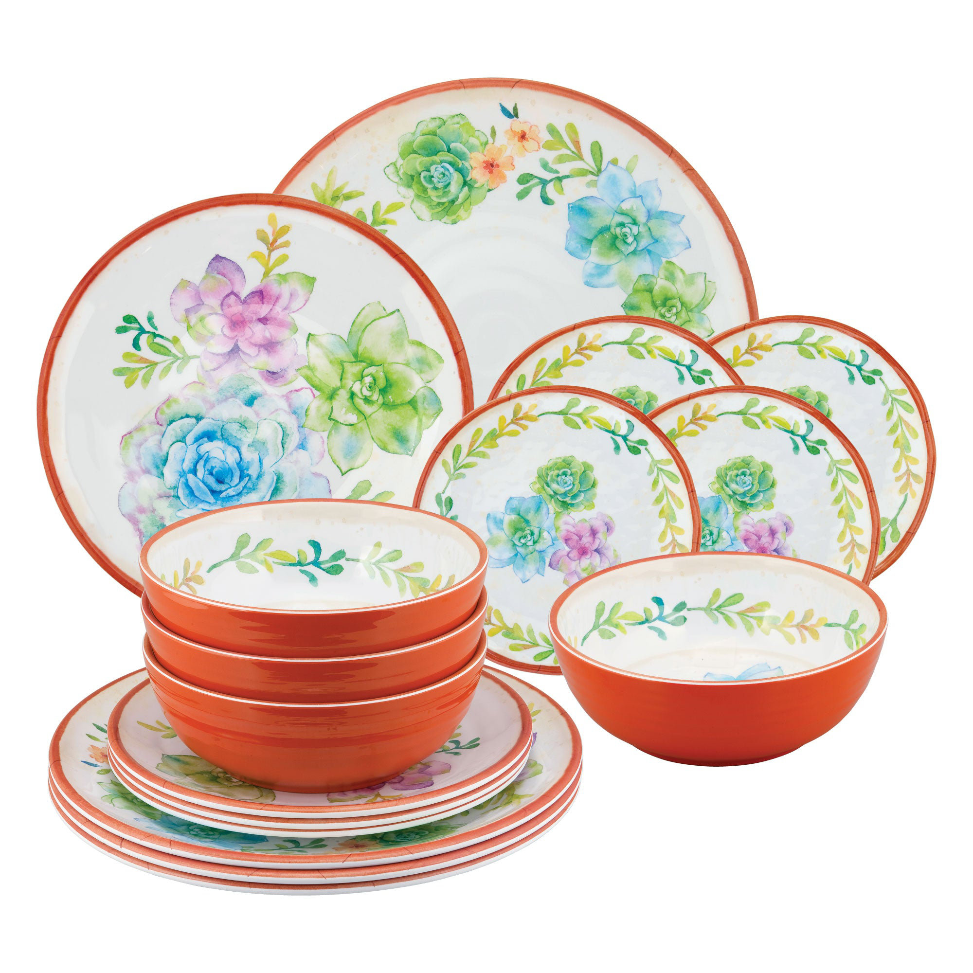 Bungalow Rose Sweet Succulents 16 Piece Melamine Dinnerware Set ...