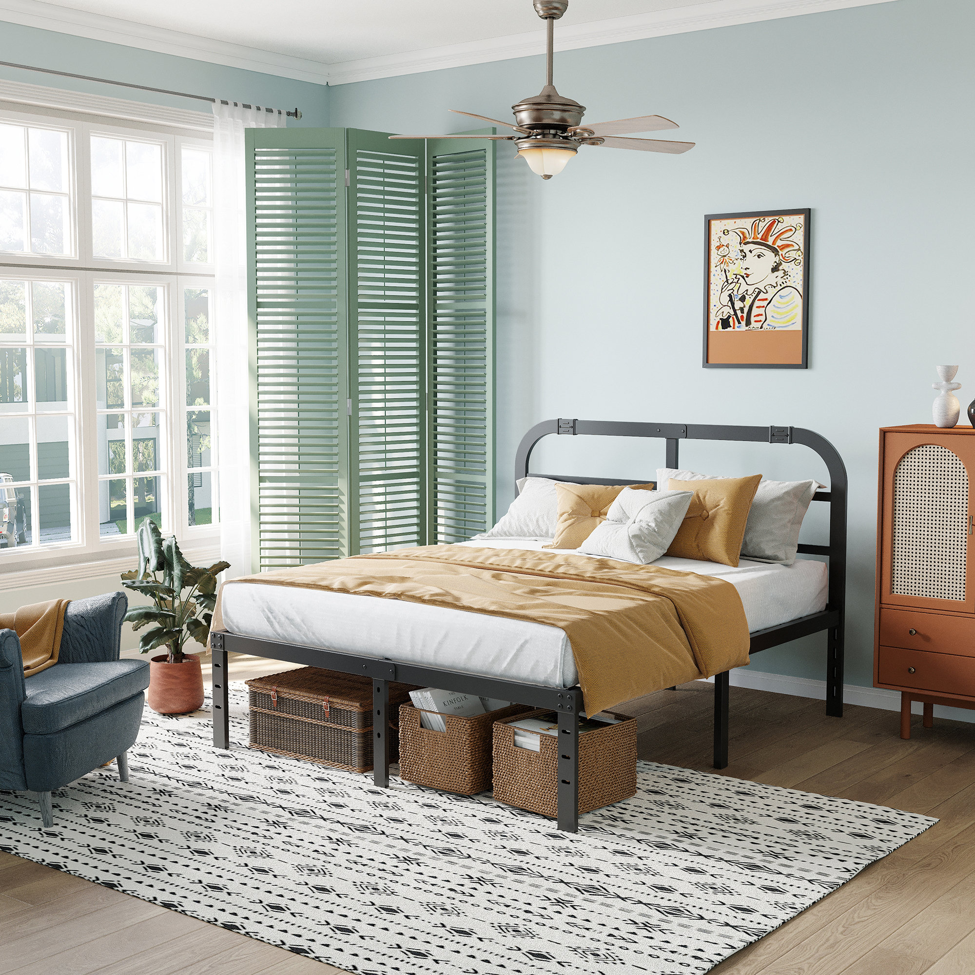 Ebern Designs Kynnleigh Heavy-Duty Steel Slatted Bed Frame, 14"H, Anti ...