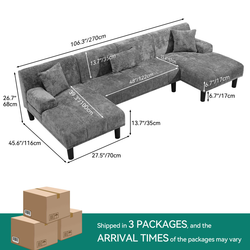 Latitude Run® 106" Chenille Sectional Couches U Shaped Sofa Modern ...