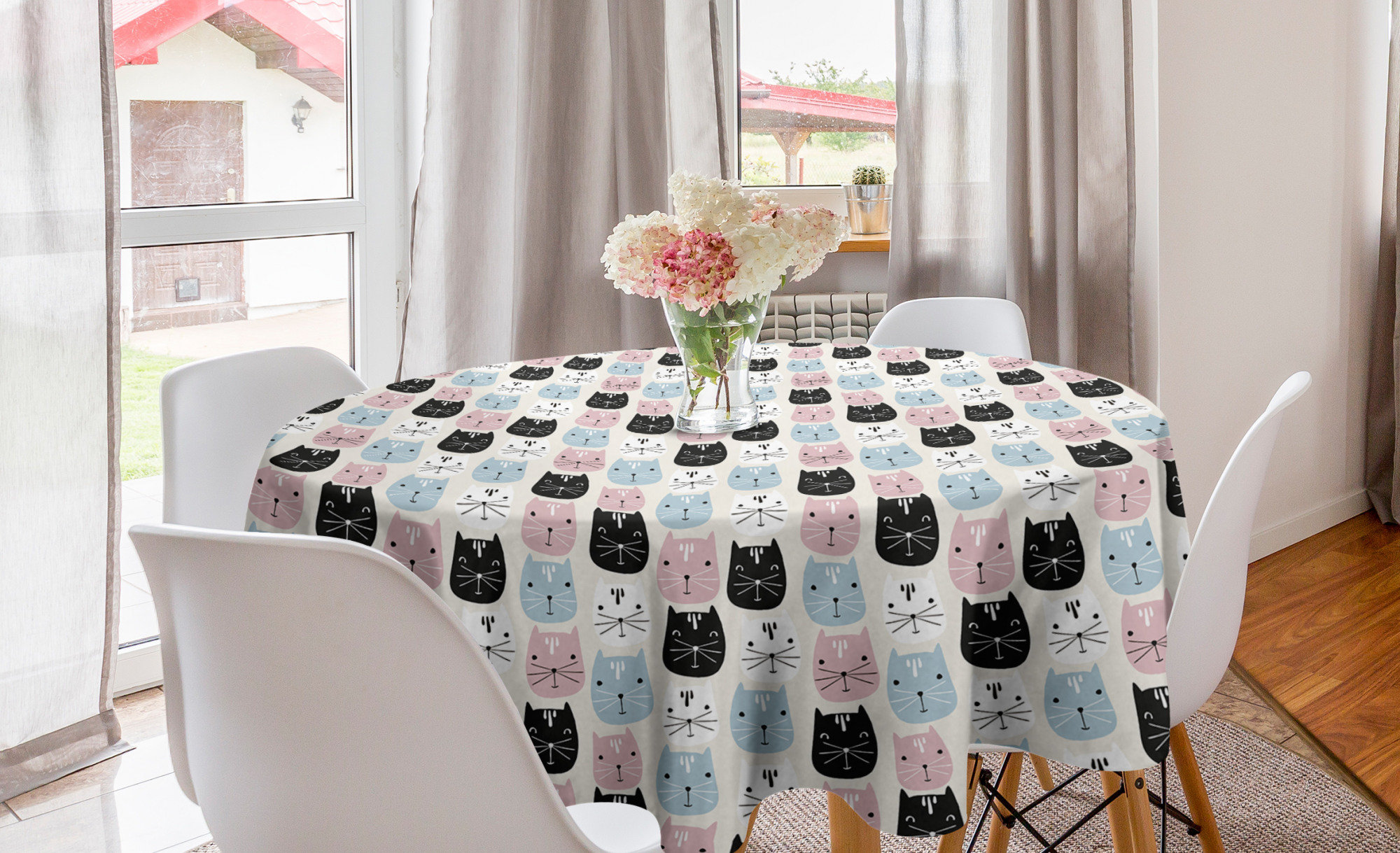 East Urban Home Ambesonne Cat Round Tablecloth, Doodle Kitten Portraits ...