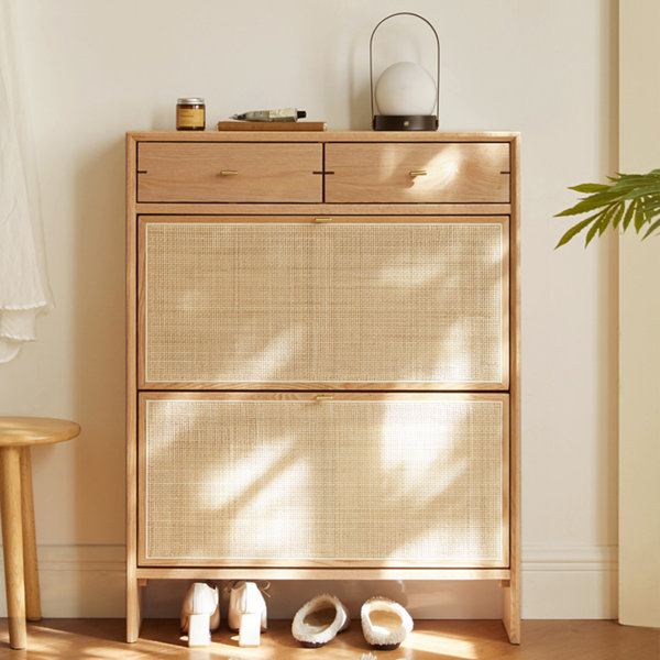 DICIXA Vine Woven Flip Bucket Shoe Cabinet 8 Pair Solid Wood Shoe ...