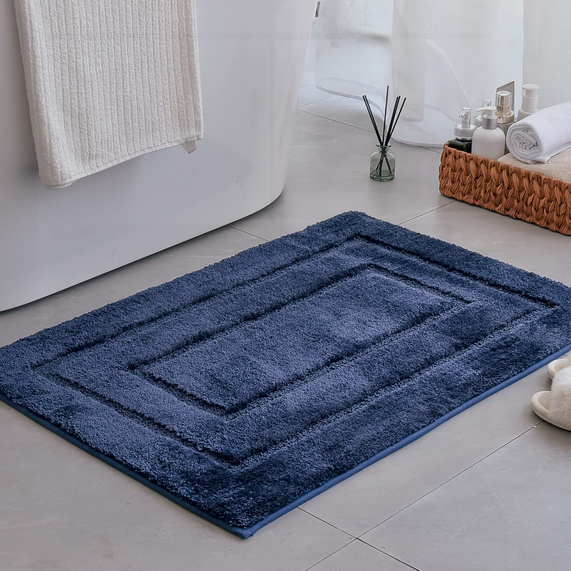 Hokku Designs Tapis de bain bleu marine, antidérapant, ultra doux et ...