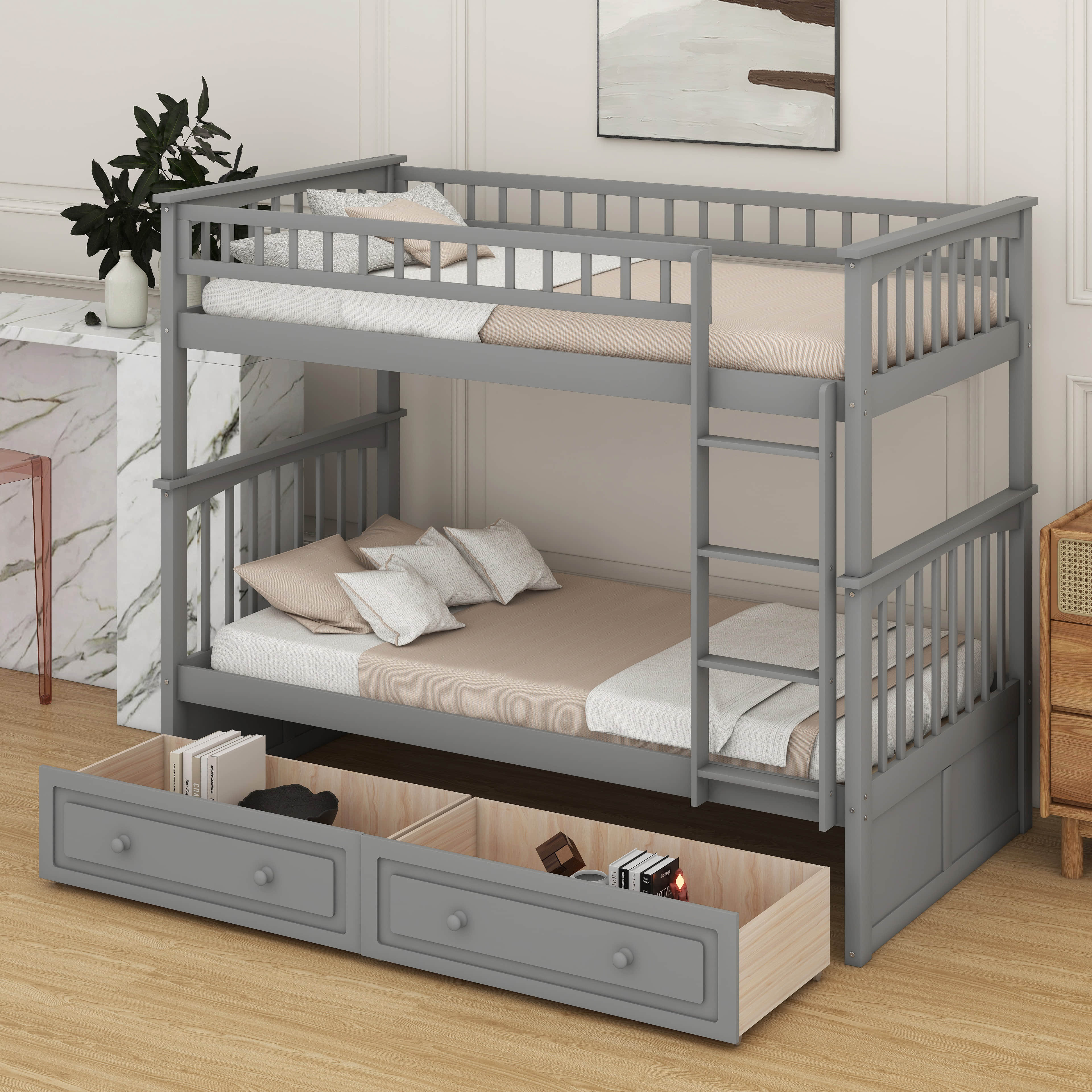 Latitude Run® Full Over Full Size Convertible Bunk Bed With Ladders ...