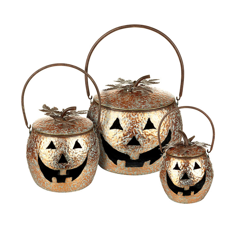 The Seasonal Aisle 3 Piece Metal Pumpkin Buckets Set | Wayfair.co.uk