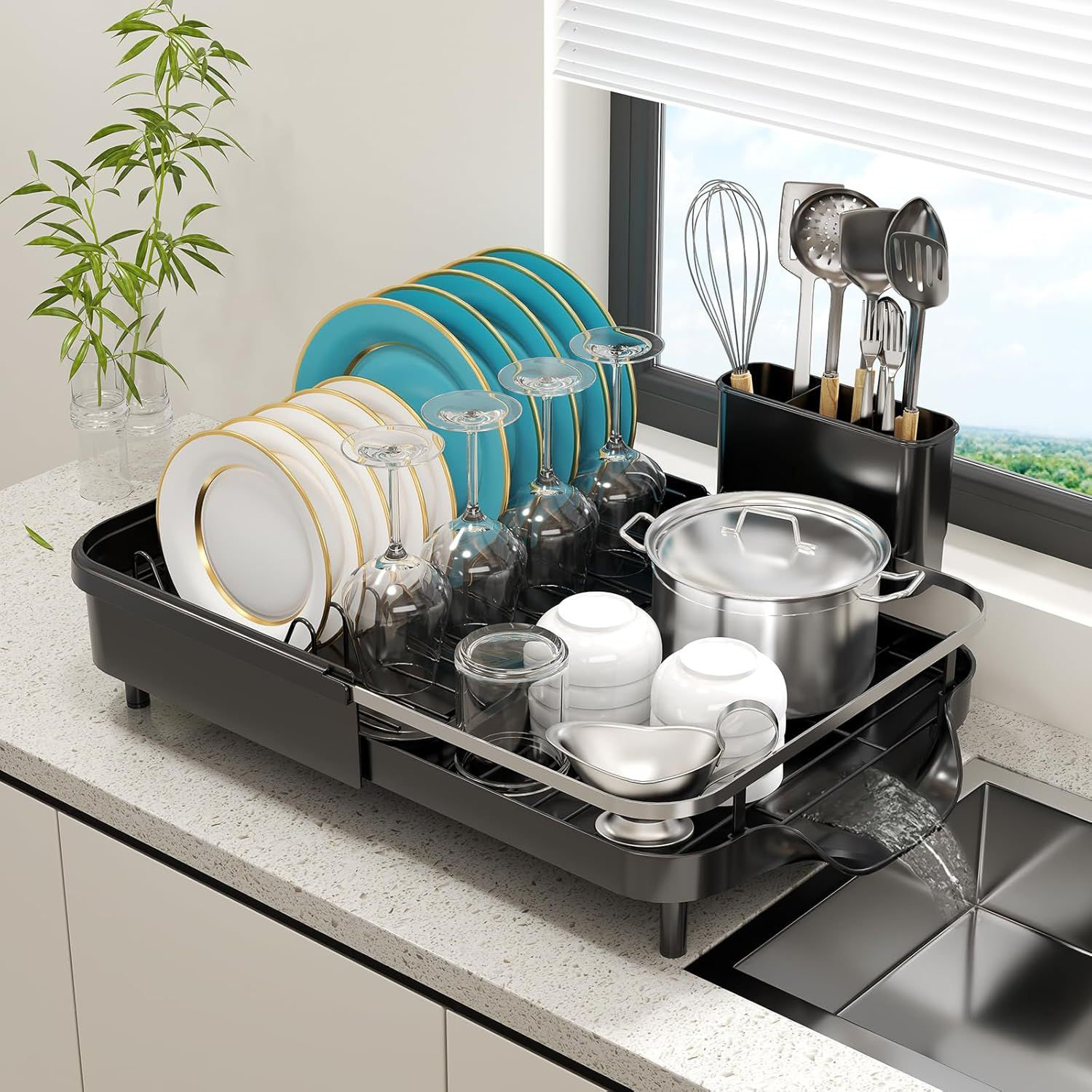 Silodo Extendable Dish Drying Rack, Kitchen Countertop Dish Rack - Dish ...