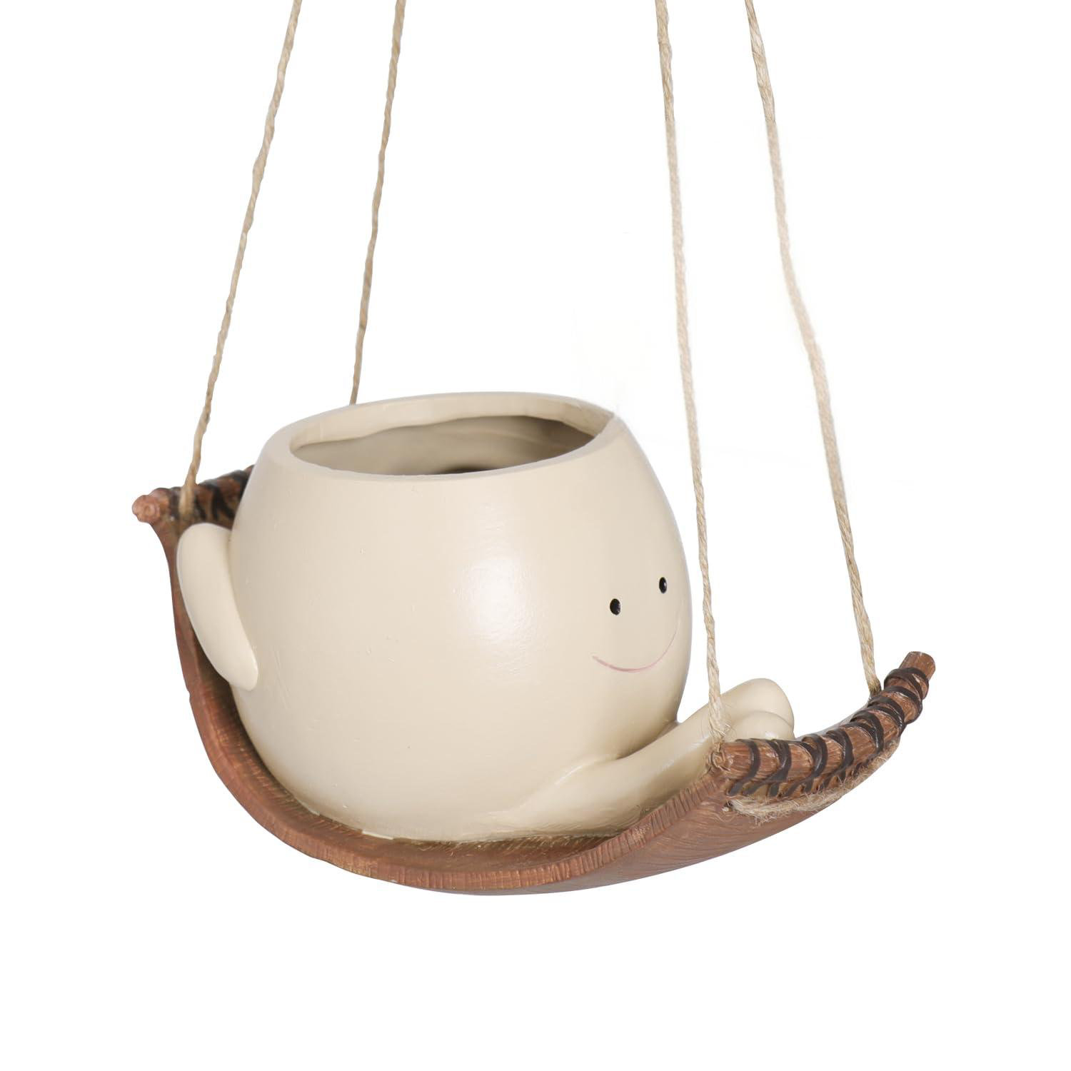 Hokku Designs Hanging Hammock Planter Pot Swing Smile Face Planter For ...