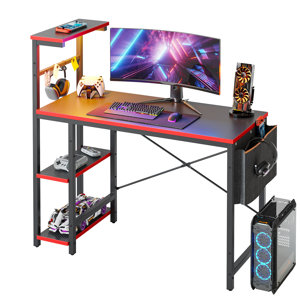 17 Stories Johnothan Computer Desk with 4 Tiers Shelves, LED, 44 ...