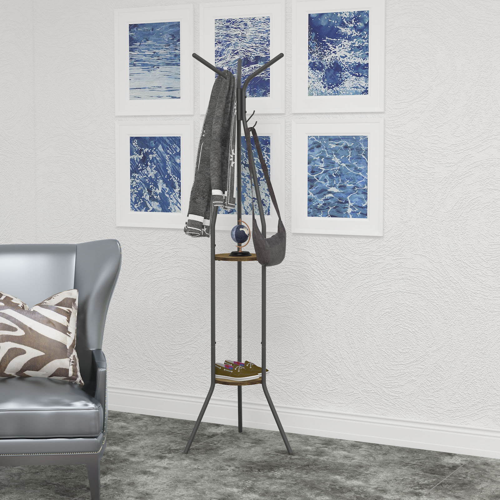 Kiimeey Vintage Coat Rack Freestanding Black Rustic Metal Coat Rack ...