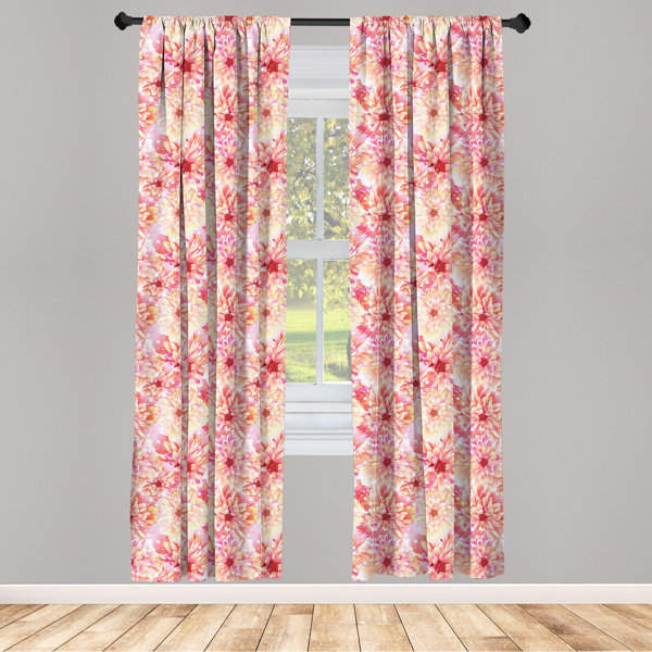 Ambesonne Pink 4-Panel Curtains, Dahlias Floral, Pink Yellow | Wayfair