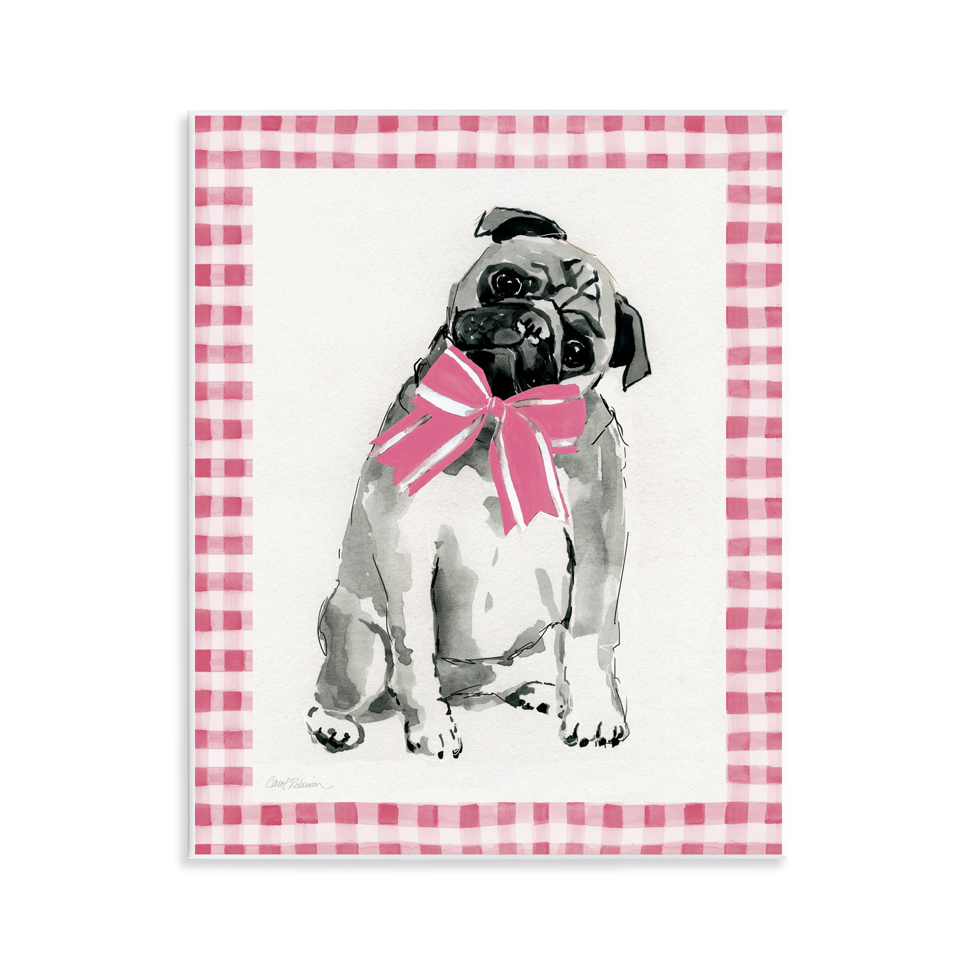 Trinx Pug with Plaid Border Wall Plaque Art by Carol Robinson | Wayfair