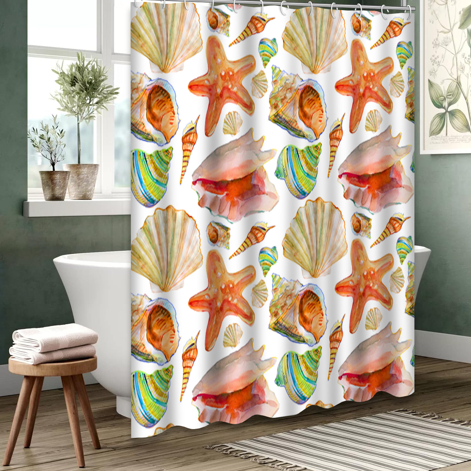 East Urban Home Sea Shell Waterproof Shower Curtain,Seashell and Sea ...