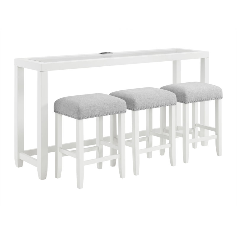 Wade Logan® Arystan Glass Top Counter Height Bar Console Table with 3 ...