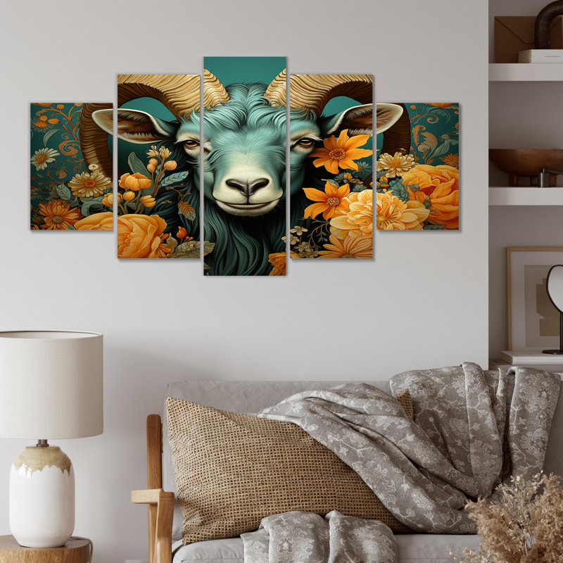 August Grove® Blue And Orange Goat Modern Portrait - Goat Multipanel ...
