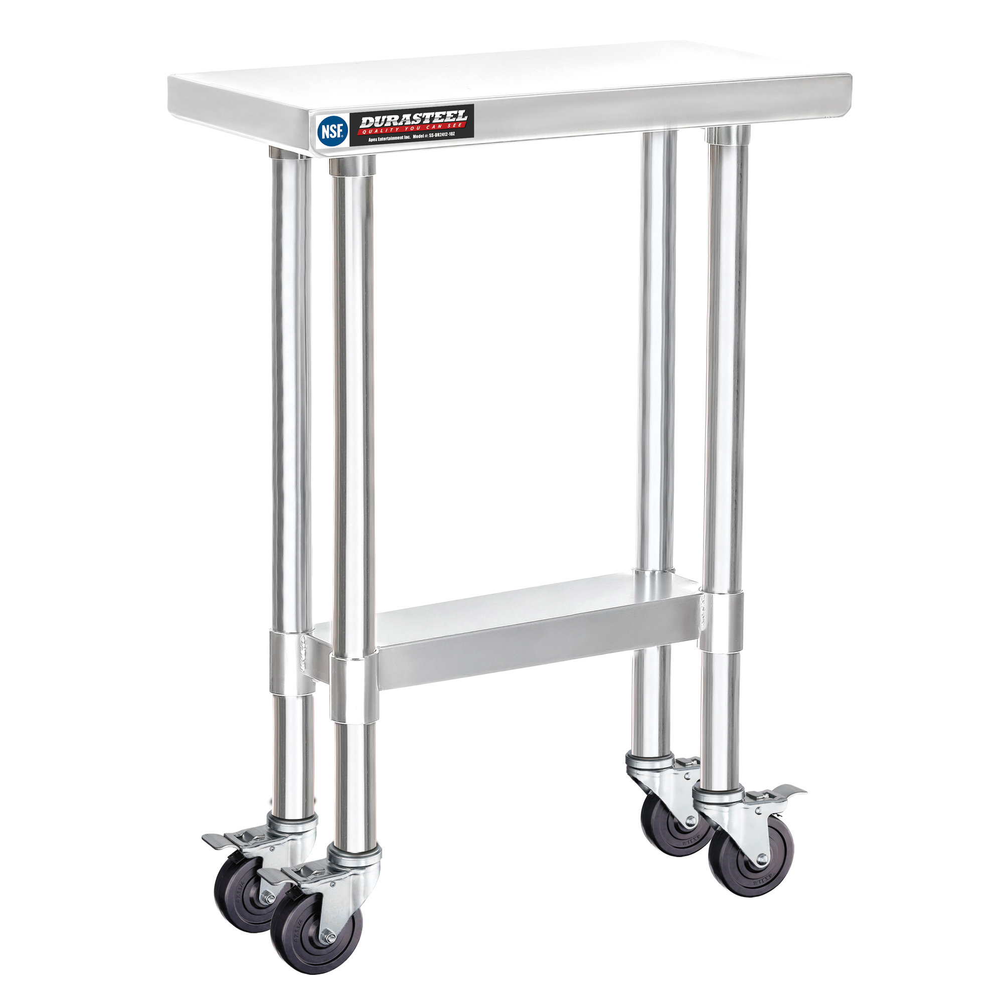 DuraSteel 24 x 12 Inch Stainless Steel Movable Table Cart with ...