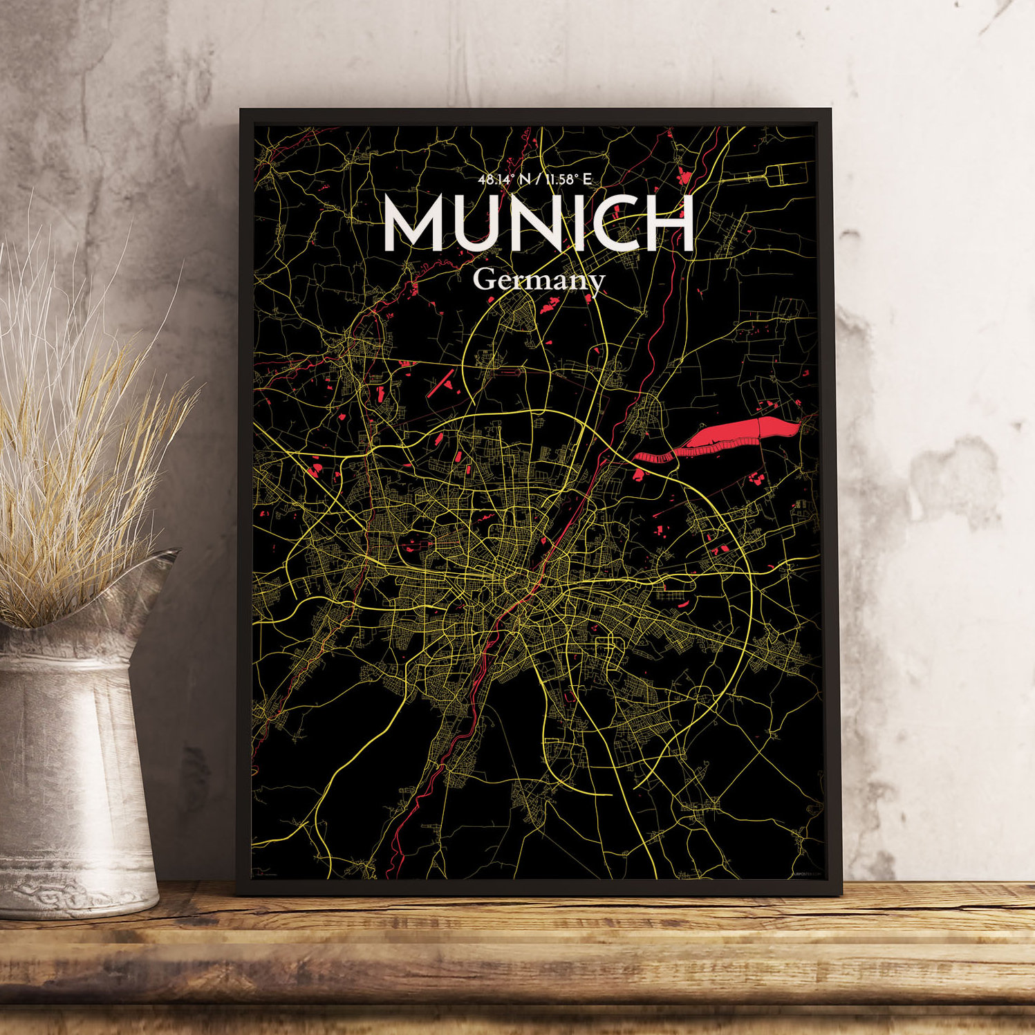 Wrought Studio 'Munich City Map' Graphic Art Print Poster in Contrast ...