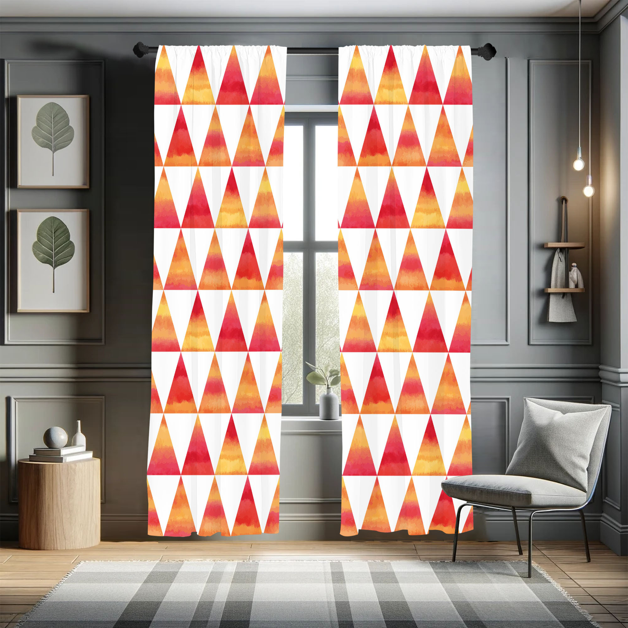 Wrought Studio™ Abstract Curtains, Triangle Geometric Art, Orange ...