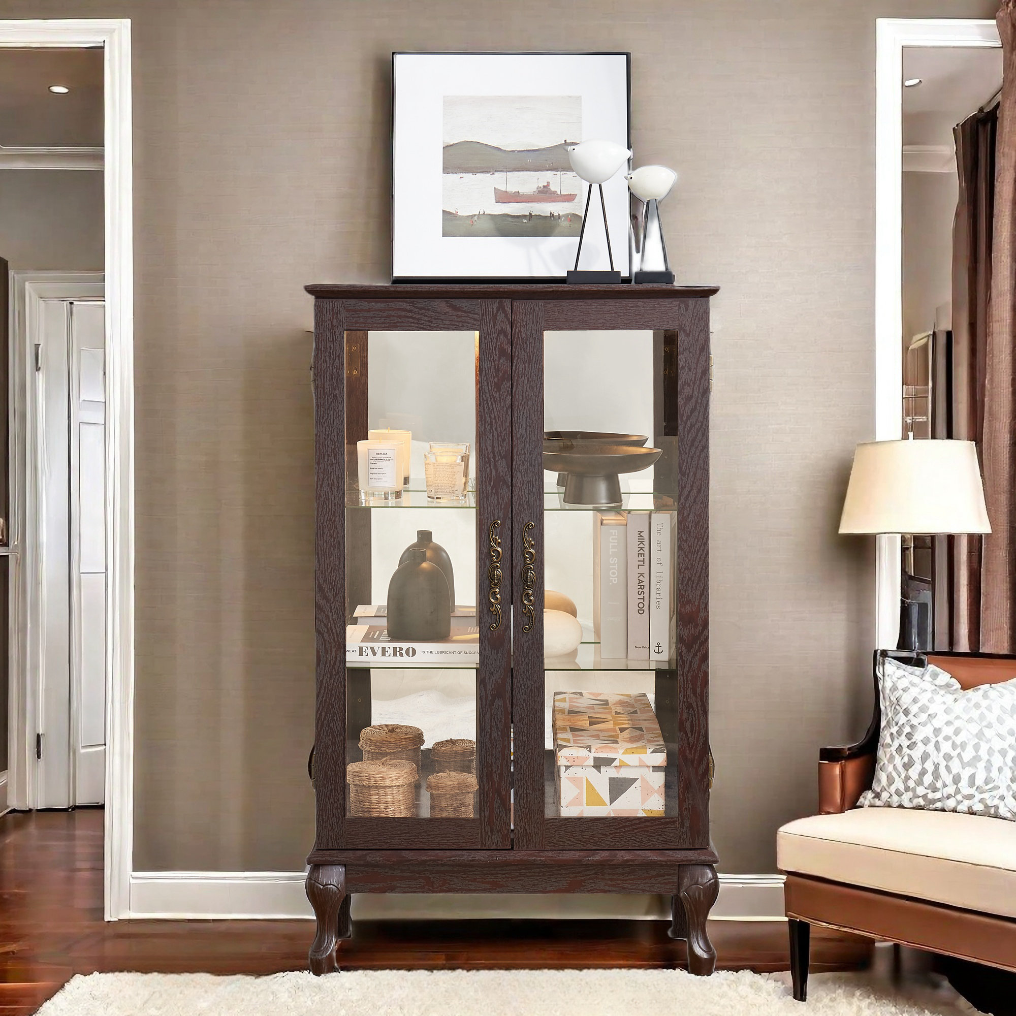 Winston Porter Taeshia Curio Display Cabinet with 2 Glass Doors ...