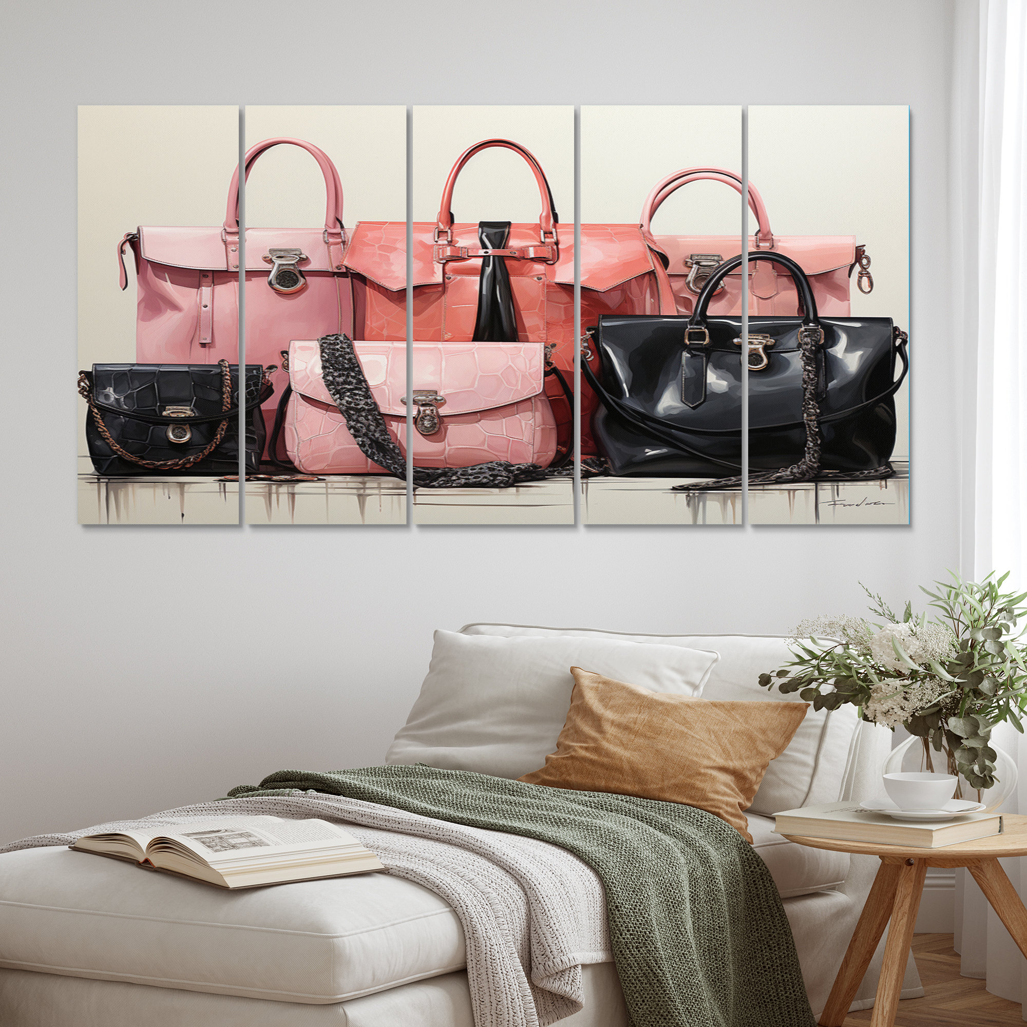 Design Art Pink Designer Bags Glamour IV - Fashion Metal Wall Decor Set ...