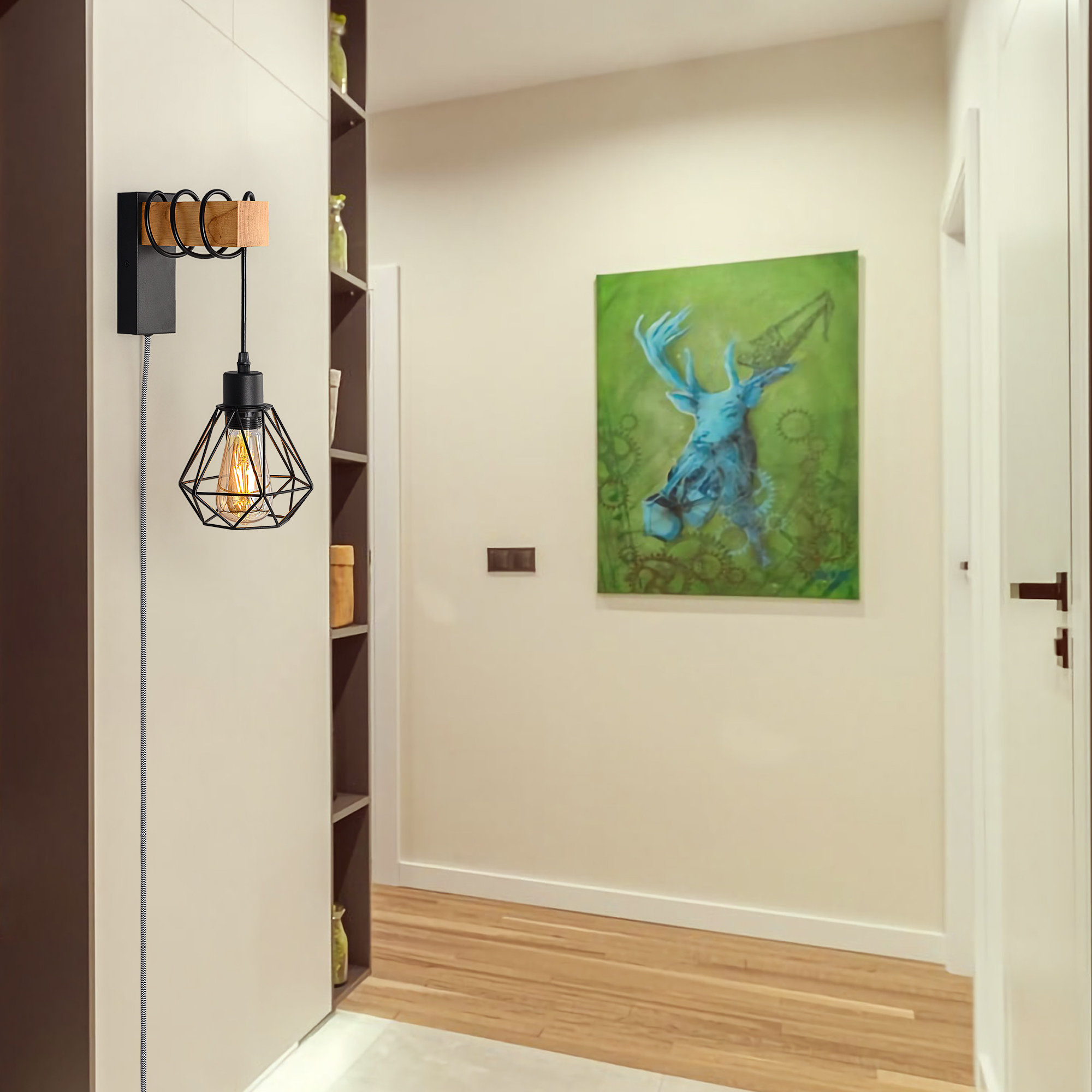 HANTEK Vintage Industrial Black Corner Wall Light with Metal Cage ...