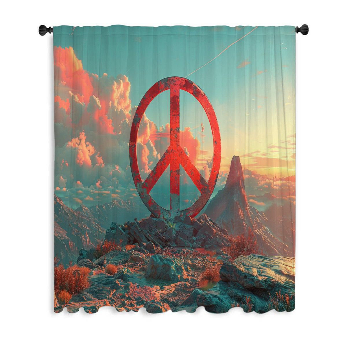 VisionDecor Peace Window Curtains, Symbolism Blockout & Sheer Curtains ...