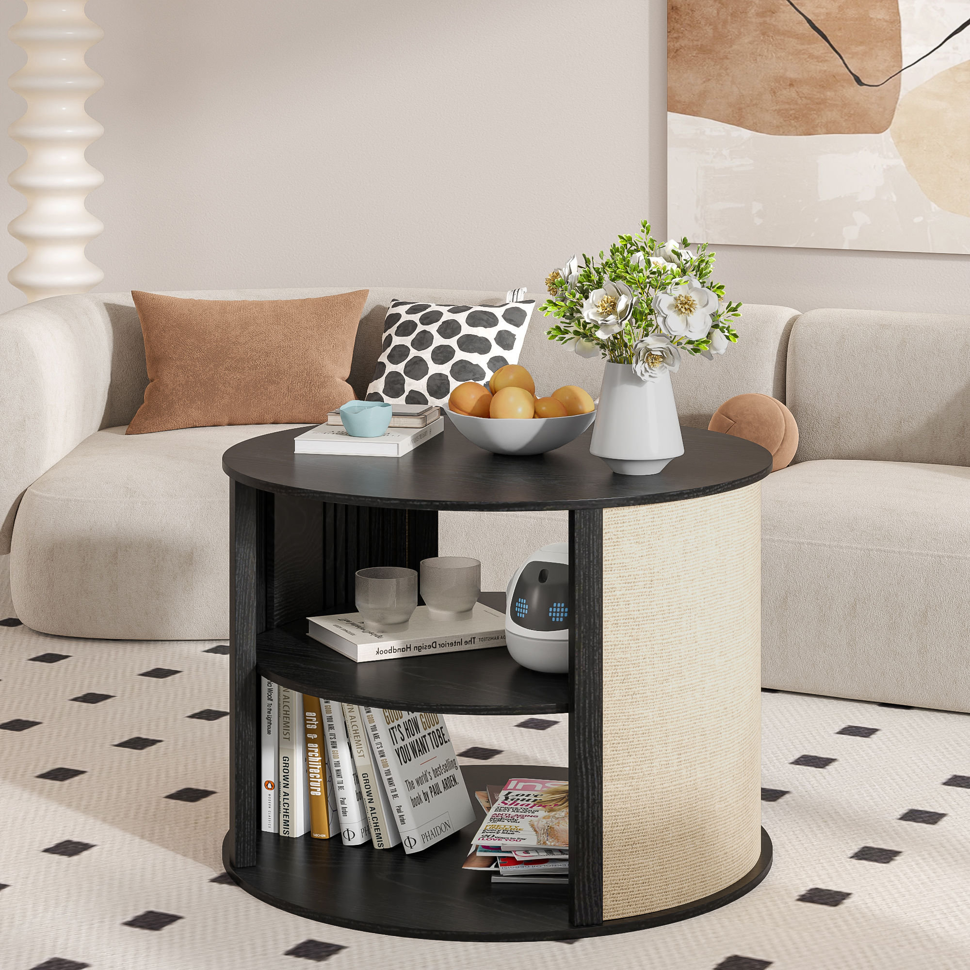Bay Isle Home™ Table basse ronde Boho avec tablettes de rangement à 2 ...