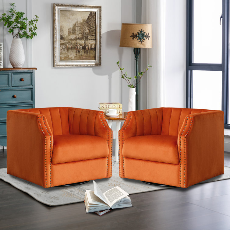 Graydin 29.7"W Super Soft Oversize Velvet Swivel Barrel Chair with ...