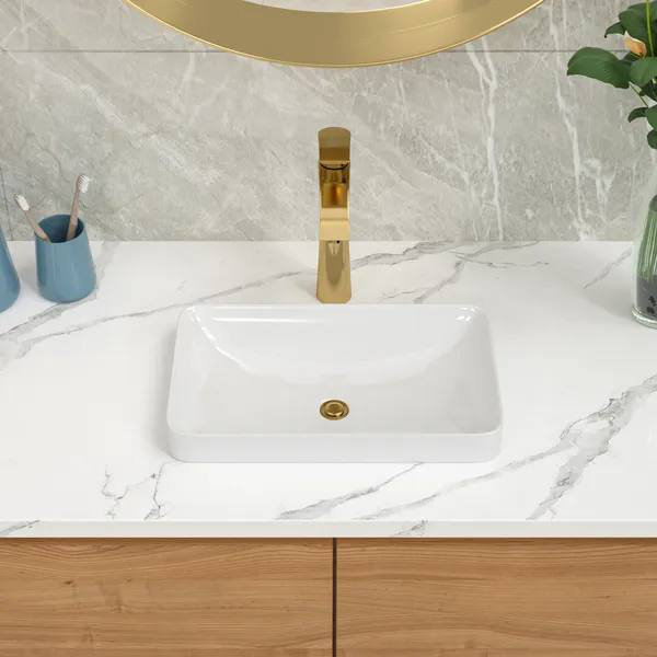 August Grove® Semi-Recessed Rectangular Above Counter Basin Drop in ...