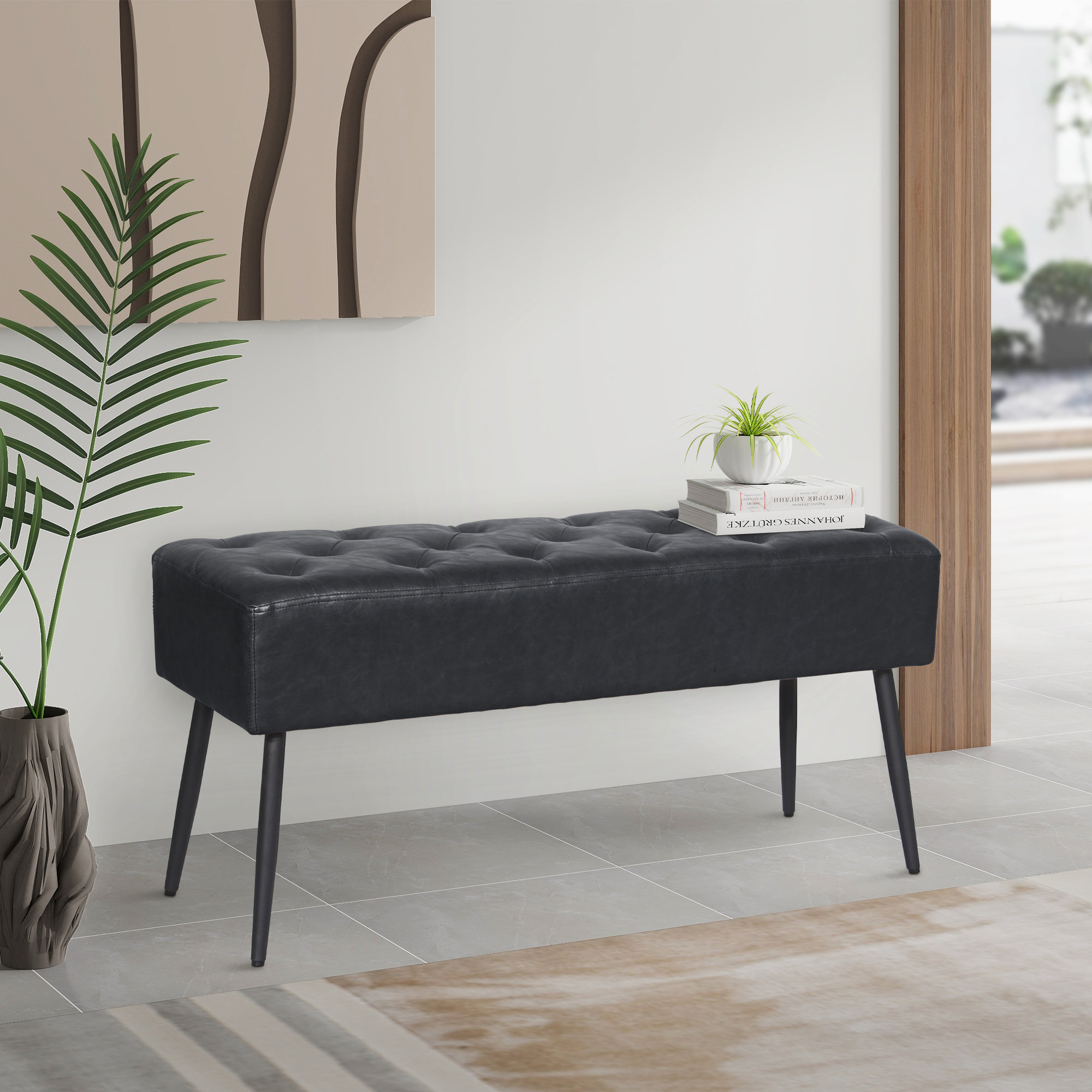 Ebern Designs Dorly 38" Wide Faux Leather Entryway Bench Upholstered ...