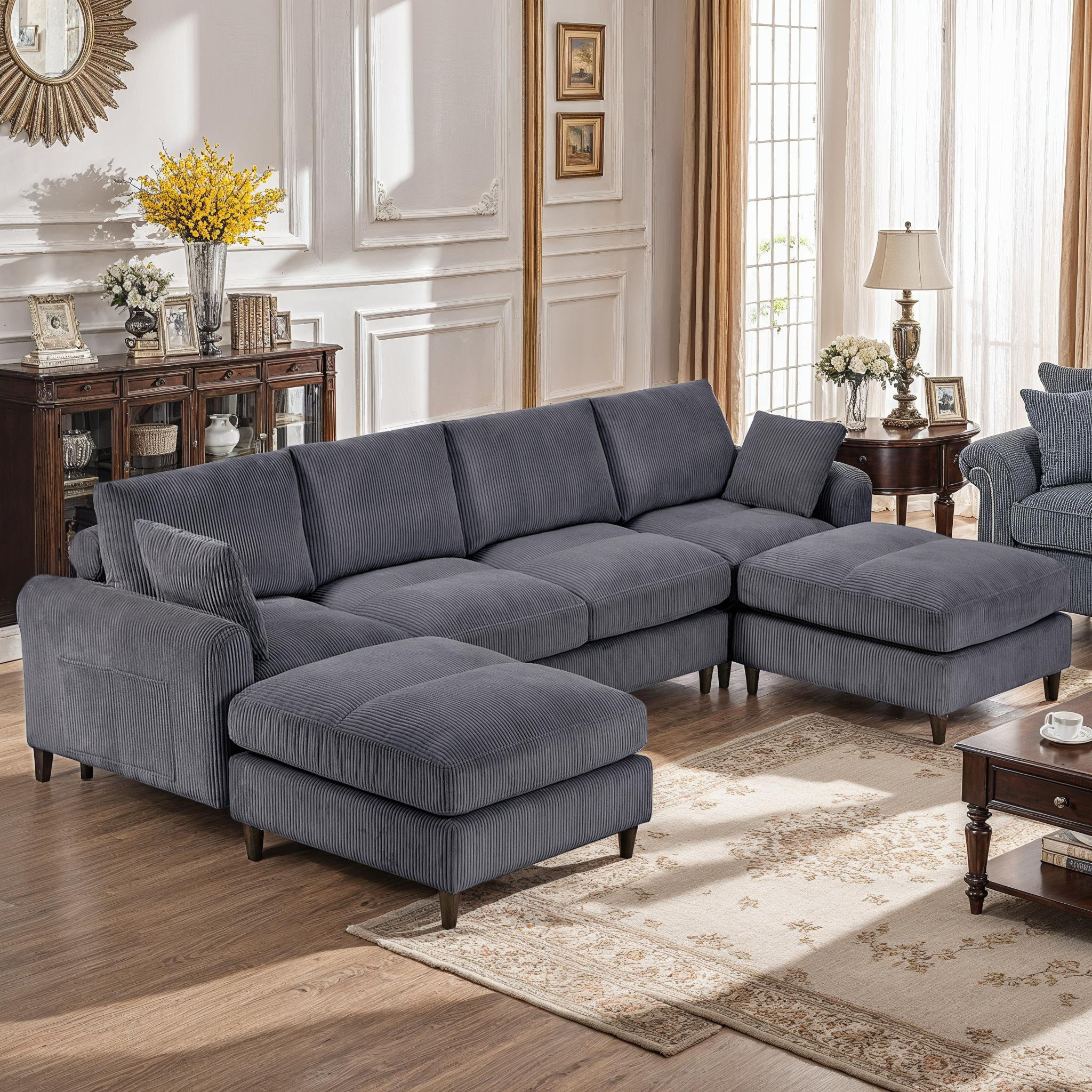 George Oliver Modular Convertible Sectional Sofa Couch With Ottoman ...