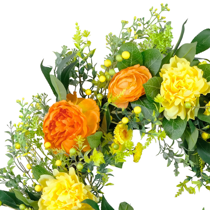 Dakota Fields 24" Artificial Peony Floral Spring Wreath | Wayfair