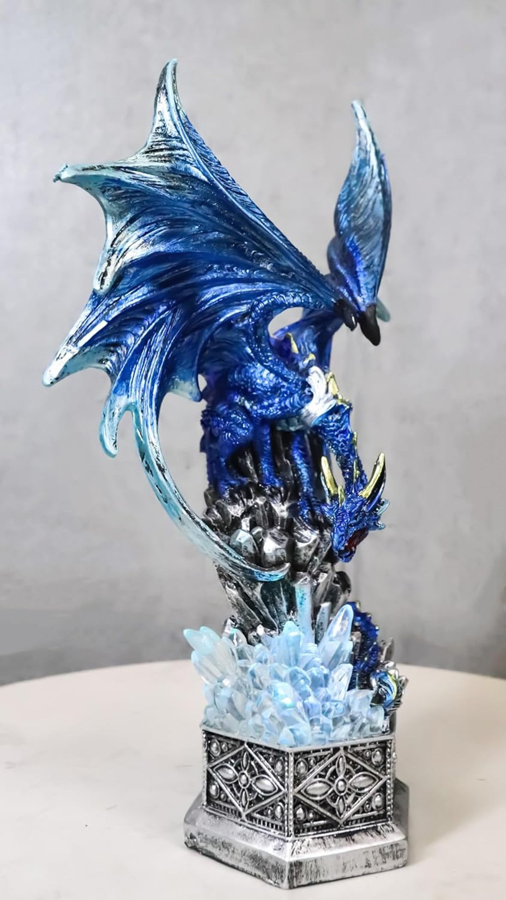 Trinx Armored Guardian Water Elemental Dragon On LED Crystals Pedestal ...