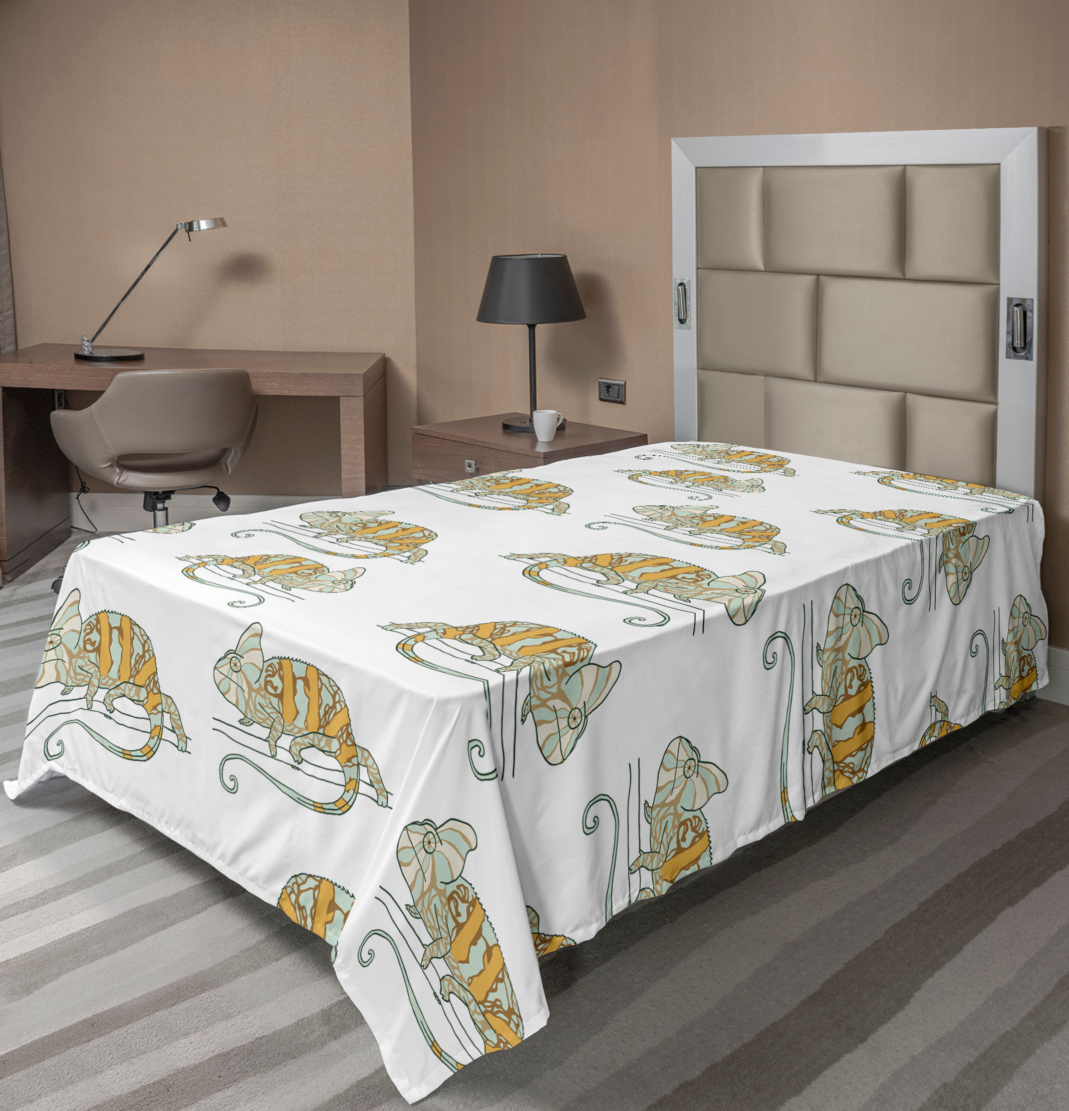 Ambesonne Colorful Top Flat Sheet Wild Chameleon Lizard Multicolor ...