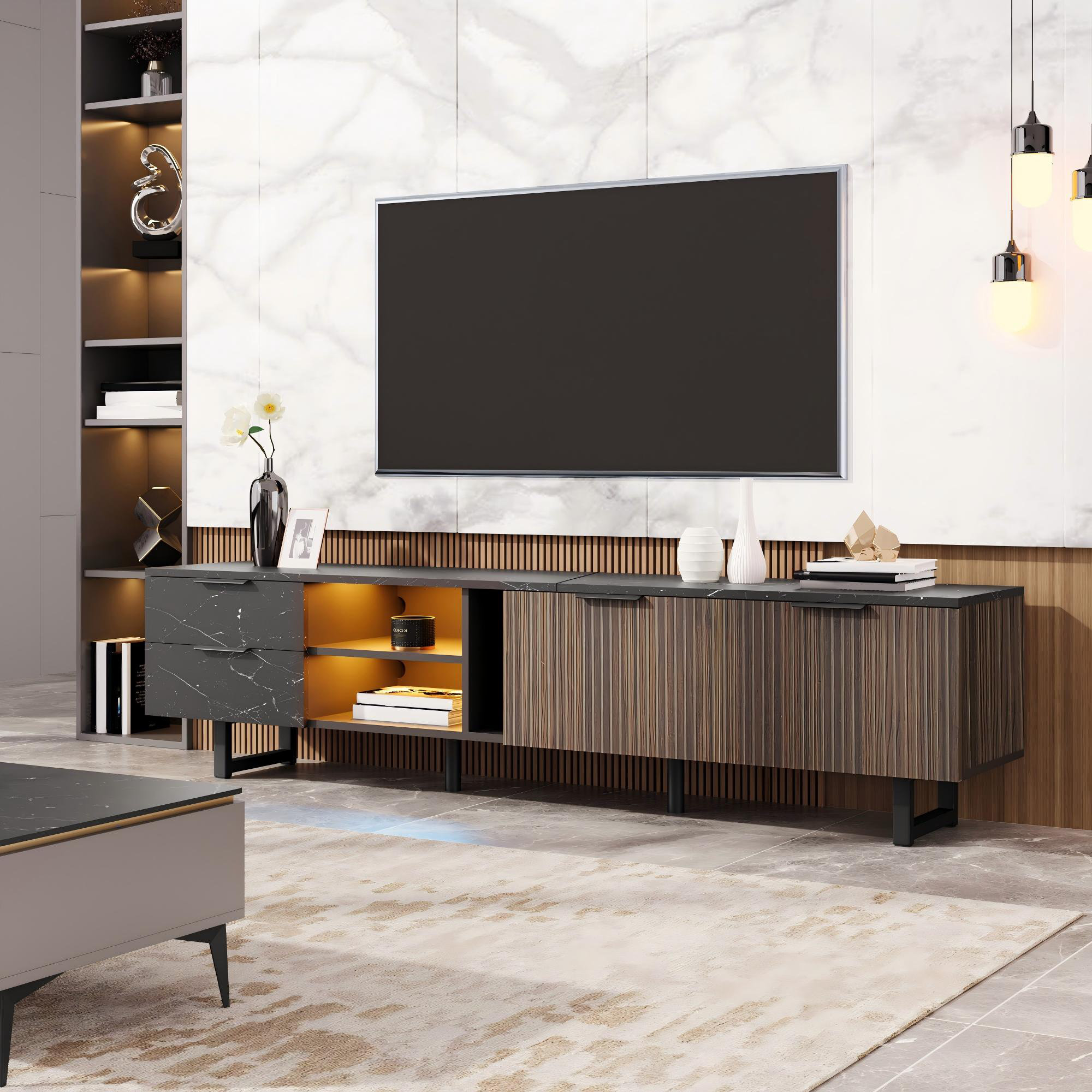 Latitude Run Tv Stand Up To 88" With 2 Doors And 2 Drawers Black ...